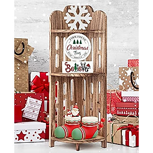 Meangood Bathroom Corner Shelf Stand, 3 Tier Solid Wood Display Shelf for Narrow Space, Shower Corner Shelf, Plant Stand Nightstand, for Living Room, Bedroom, Home Office, Elegant Carbonized Black