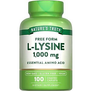 Nature's Truth L Lysine 1000mg | 100 Coated Caplets | Free Form | Vegetarian, Non-GMO, & Gluten Free Supplement