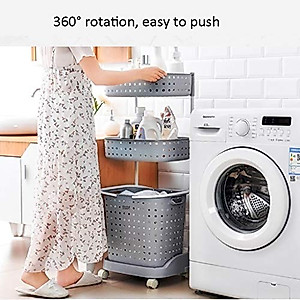 Laundry Hamper with Wheels and Removable Basket Bathroom Storage Organizer,Rolling Storage Rack,3-Tier Mobile Storage Cart For Bathroom and Laundry or Narrow Places,Gray
