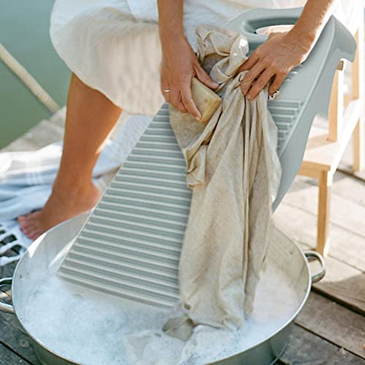 ERZU Large Washboard, Hand Wash Board, Washboard for Laundry Large, High Toughness Laundry Board Household, 17.7x7.8in (Light Blue)