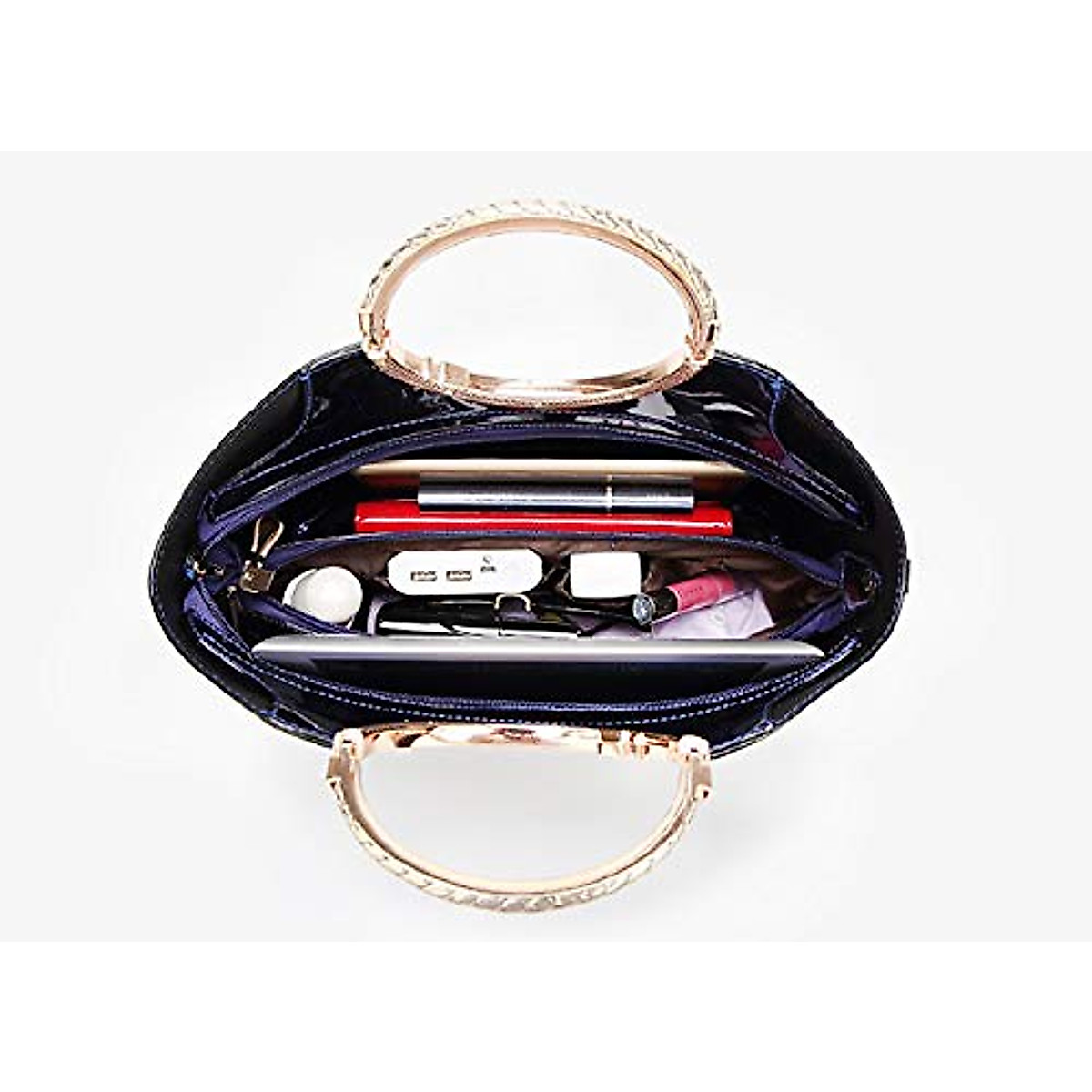 Yan Show Women's Wild 3D Flower Decorated Top Handle Purse Multi-pocket Handbag PU Tote Large Capacity Shoulder Bag Blue