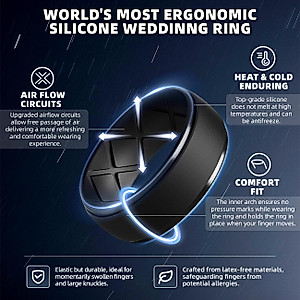 Egnaro Silicone Ring for Men 1/4/7 Multicolored Rubber Wedding Bands, Breathable Pattern for Gym Workout, 8.5 mm Wide and 2.5 mm Thick