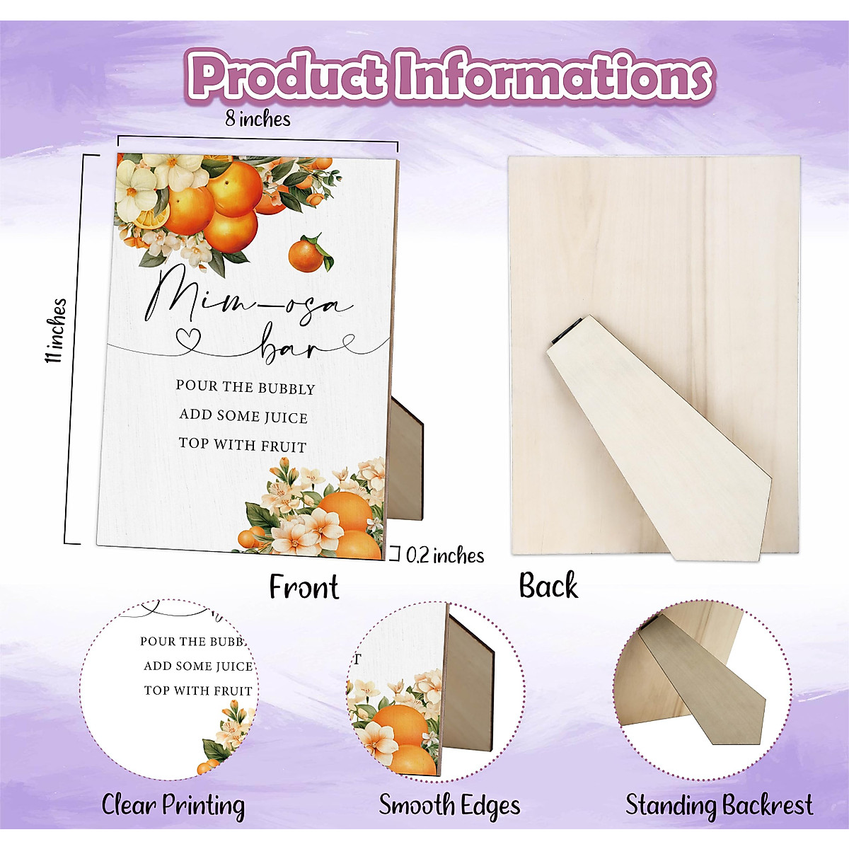 Mim-osa Bar Baby Shower Sign, Orange Citrus Gender Neutral Tabletop Sign With Stand, Wooden Game Sign for Baby Shower, Birthday, Bridal Shower, Wedding Party Favors Supplies-MQ427