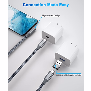 Elebase USB C to C 100W Charging Cable 10FT with USB-A Adapter,Type-C PD Fast Charger Cord for Car iPhone 16 15 Pro Max Plus,Airpods 4th,MacBook Mac,iPad 10 10th Air 4 5 6,Galaxy S24 S23,Right-Angled