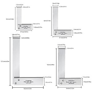 Engineer Square Machinist Square Set, 4Pcs High Precision Hardened Steel Square Angle Ruler 90 Degree Wide Base Square Tool Wide Sitting Angle Square L-type Measuring Tool