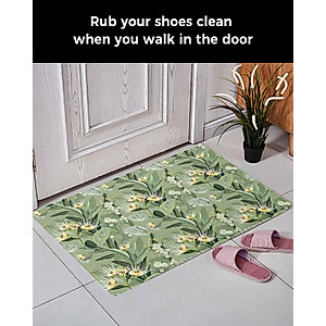 Edwiinsa Tropical Flower Plush Rug Non Slip Bathroom Mat, Soft Shaggy Bath Rugs Entryway Rug 18'' x 30'', Green Palm Leaves Botanical Spring Summer Throw Floor Carpet Mat for Bathroom Shower Kitchen