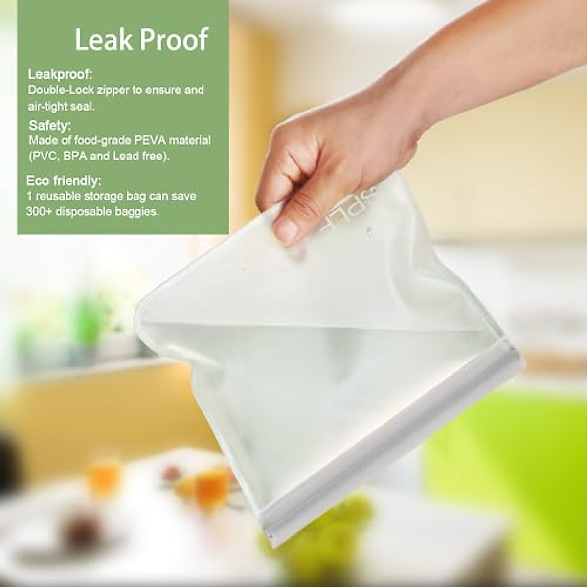 SPLF 10 Pack Reusable Sandwich Bags Dishwasher Safe, Reusable Quart Freezer Bags, Leakproof Reusable Storage Bags Silicone and Plastic Free for Marinate Meats, Cereal, Lunch, Veggies