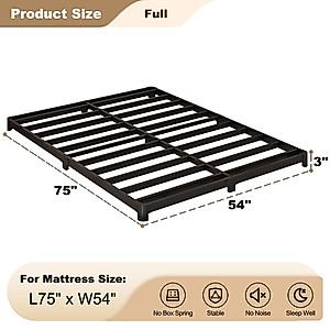 Likelalaso 3 inch Low Full Size Bed Frame with Rounded Corner, Heavy Duty Metal, Easy Assembly, Noise Free, Black
