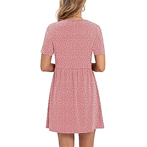 CHARMYI Tshirt Dresses for Women Casual Summer Dress for Women Tunic Swing Loose Pleated T Shirt Dress for Women with Pockets Simple Sundresses Printed Party Midi Flowy Cute Pink Floral 26 L