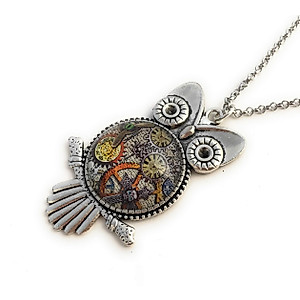 Steampunk Owl Necklace for Women - Glass Cabochon Pendant - Handmade