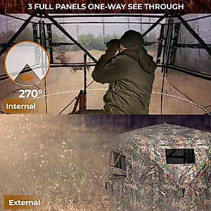 HUNTSEN Hunting Blind 270° See Through 2-3 Person Ground Blind Pop Up Hunting Tent with Carring Bag - Portable Durable for Turkey and Deer Hunting
