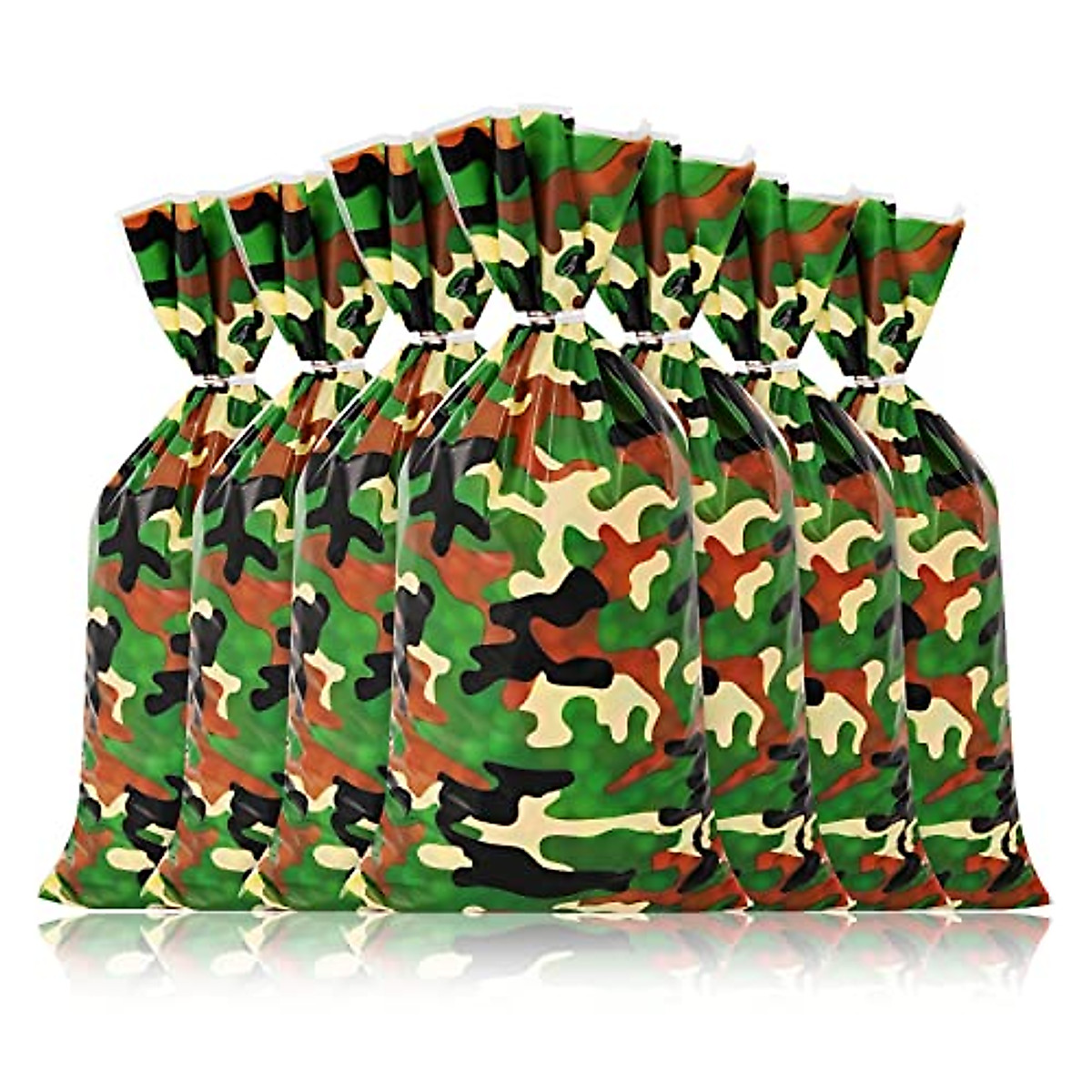 Lecpeting 100 Pcs Camouflage Treat Bags Camo Print Cellophane Candy Bags Plastic Goodie Storage Bags Army Party Favor Bags with Twist Ties for Camouflage Theme Birthday Party Supplies