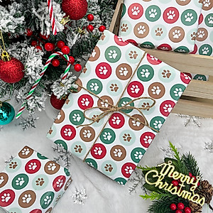 Dtiafu Paw Print Wrapping Paper - 10 Sheet Funny Christmas Dog Cat Paw Gift Wrap for Holiday Birthday Baby Shower