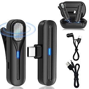 Wireless Lavalier Microphone for Android & PC,Plug&Play for YouTube,TikTok,Video Recording,Vloggers,Facebook Live Stream,Auto-Sync Noise Canceling Wireless Clip on Microphone(No Need App/Bluetooth)