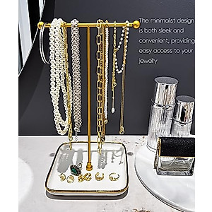 VROOMIUM Necklace Holder- Ceramic Base 1ft Height Jewelry Organizer Stand, Aesthetic Jewelry Hanger Display for Necklaces, Bracelets, Rings, Exhibidor de Collares-Classic White