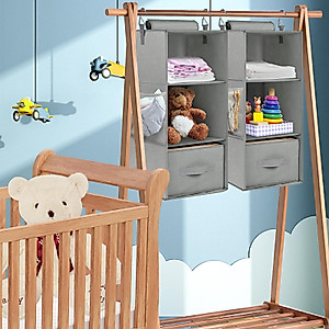 punemi 3-Shelf Hanging Closet Organizer, 2 Pack Closet Hanging Organizer with Drawers, Foldable Hanging Closet Shelves for Rv, Camper, Locker, 22.8" D x 11" W x 11" H, Grey