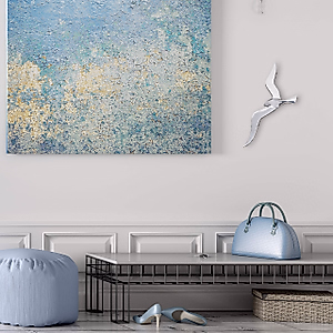 WHW Whole House Worlds Americana Flying Sea Gull Wall Sculpture, Handcrafted, Cast of Fine Silver Aluminum, 14 x 5 Inches (36 cmx 14 cm)