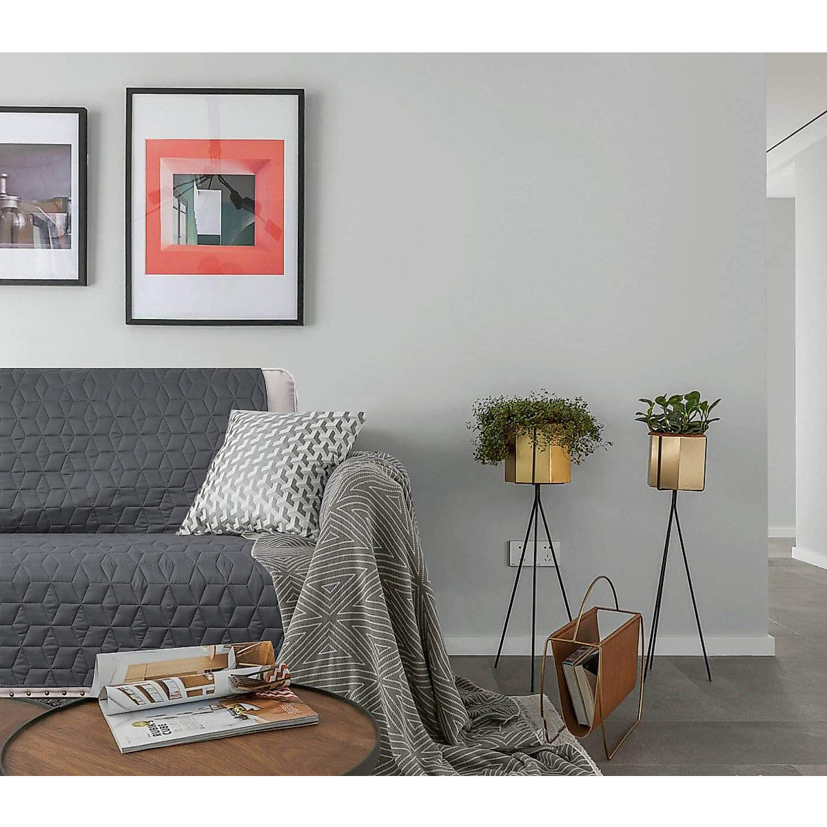 Ameritex Loveseat Cover Water-Resistant Quilted Furniture Protector with Back Nonslip Paws Slipcover for Dogs, Kids, Pets Loveseat Slipcover Stay in Place for Leather (Dark Grey, 54'')