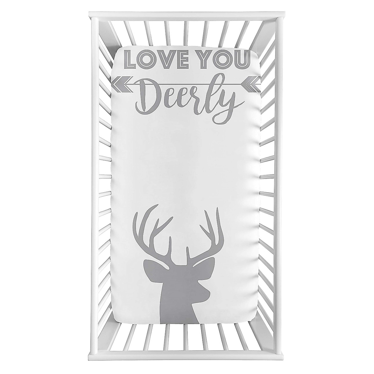 Sweet Jojo Designs Grey Woodland Deer Boy Fitted Crib Sheet Baby or Toddler Bed Nursery Photo Op - Gray and White Stag