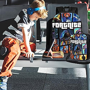 Nuogevf Backpack for Kids, Game 17.3in Backpack for Teens Kids Boys, Lightweight Elementary Middle Bookbag for Students School Bookbag Set with Lunch Box and Pencil Case,3Pcs-A3