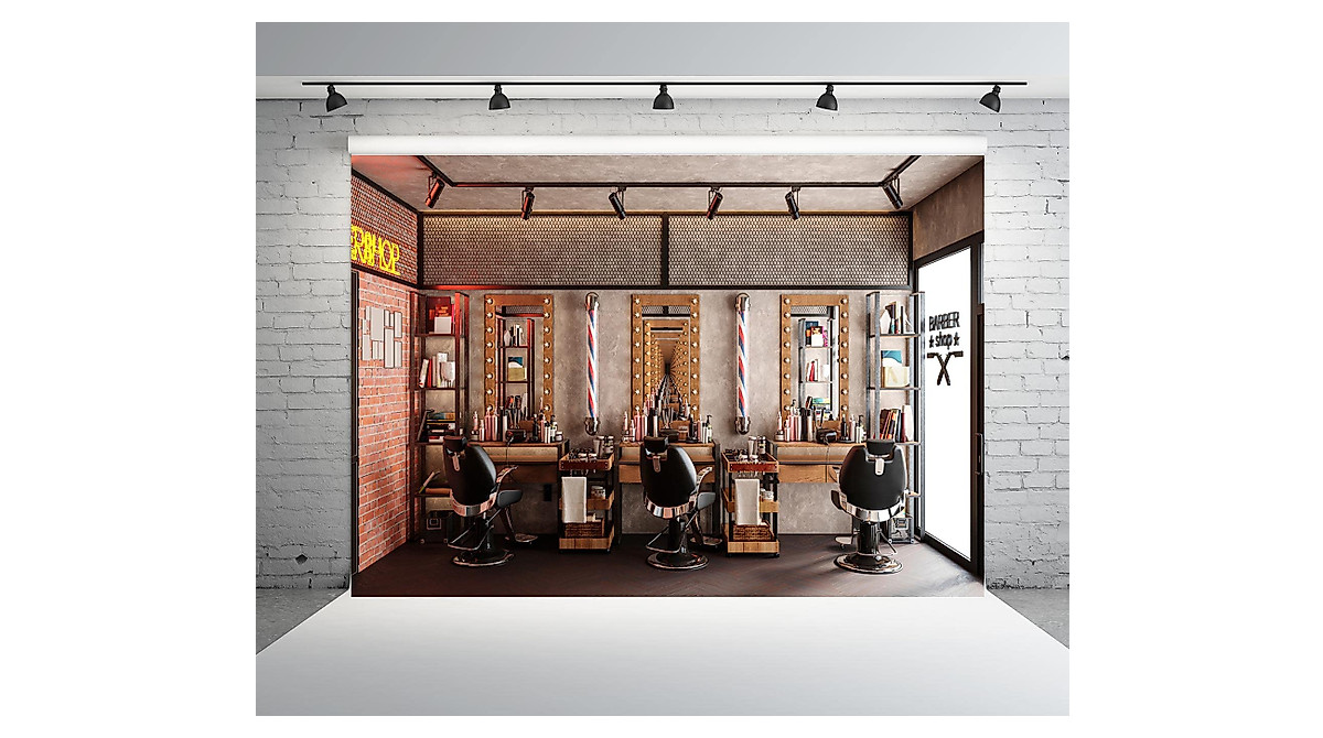 BELECO 20x10ft Fabric Vintage Barber Shop Backdrop for Photography
