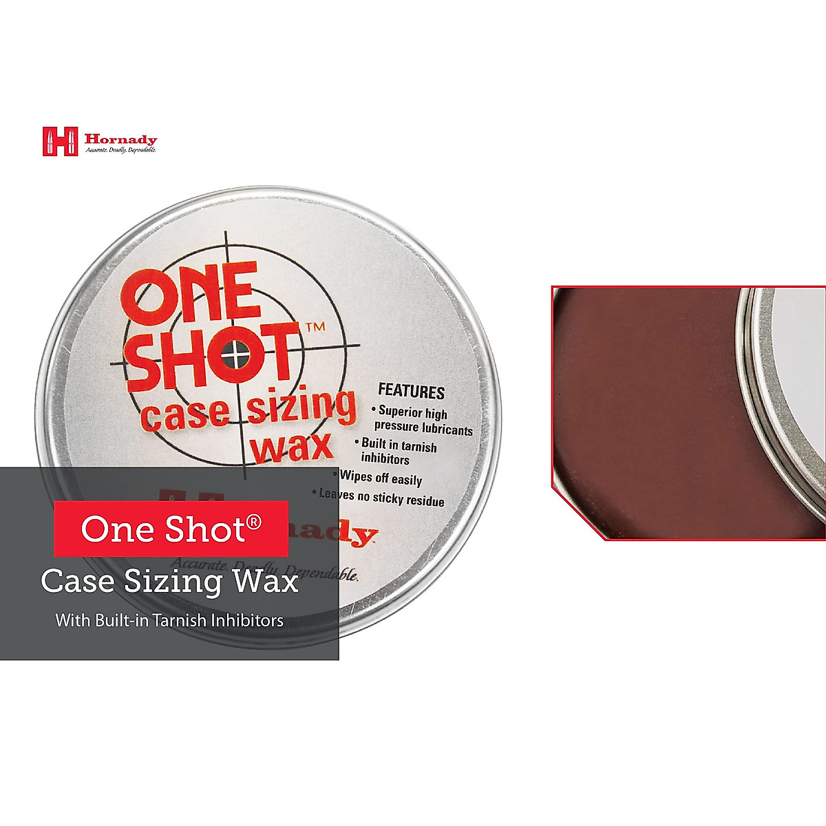 Hornady One Shot Case Sizing Wax, 2.25 Oz – Wipes Off Easily, No Sticky Residue – Straightforward Reloading, Makes Sizing Cases Smooth and No Trouble – an Alternative to Spray Lube or Lube Pads