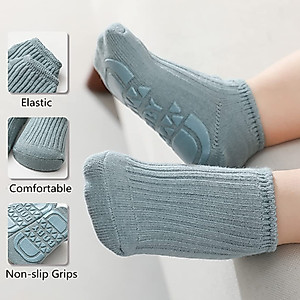BEHELE Toddler Baby Non Slip Socks 8 Pairs Infant Newborn Antiskid Socks with Grips Solid Anti-Slip Unisex Ankle Socks for Girl Boy (M(1-3T))