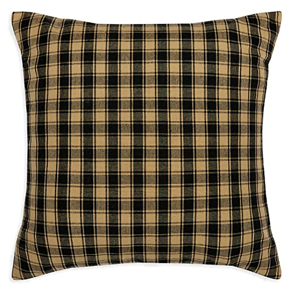 Cackleberry Home Black and Tan French Check Decorative Square Throw Pillow Case Covers Woven Cotton 18 x 18 Inches, Set of 2