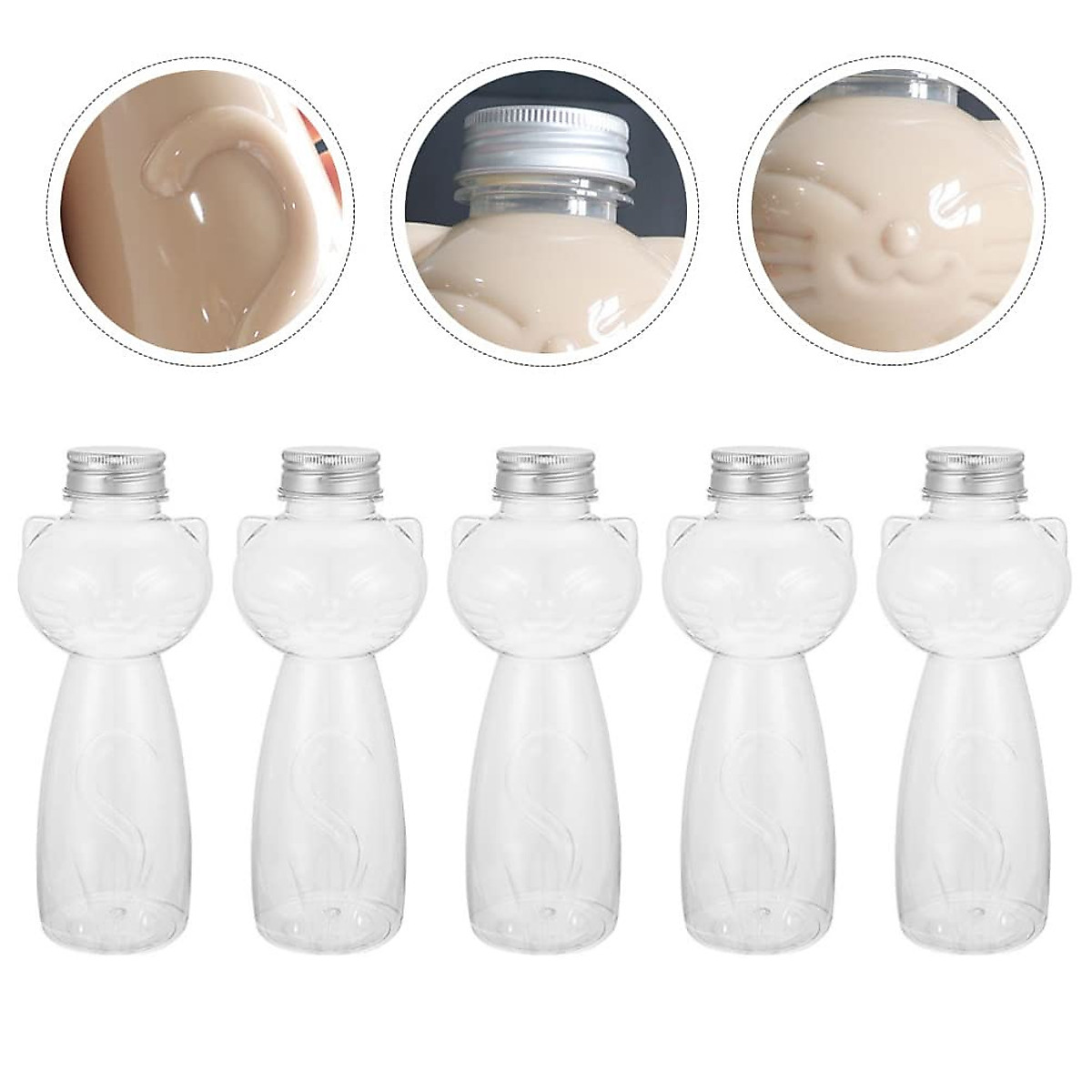 DOITOOL Reusable Bottles 5Pcs Clear Juice Bottles with Caps Cat Shaped Reusable Water Bottle Tea Container Empty Plastic Bottles for Juicing Smoothie Drinking and Other Beverages Smoothie Bottle