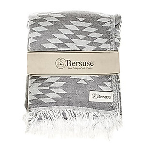 Bersuse 100% Cotton Teotihuacan XL Throw Blanket Turkish Towel - 75x90 Inches, Silver Grey