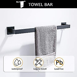 TNOMS 5 Pieces Bathroom Hardware Accessories Set Black Towel Bar Set Wall Mounted,Stainless Steel,23.6-Inch.