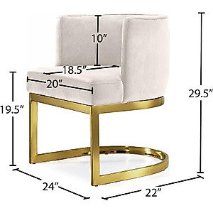Meridian Furniture Gianna Collection Modern | Contemporary Velvet Upholstered Dining Chair with Durable Stainless Steel Base in Rich Gold Finish, 24" W x 22" D x 29.5" H, Cream