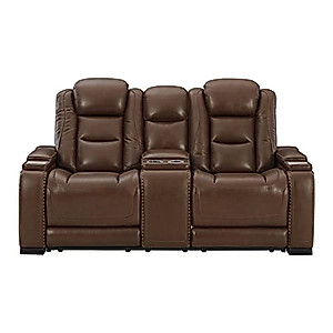 Signature Design by Ashley The Man-Den PWR REC Loveseat/CON/ADJ HDRST, Mahogany
