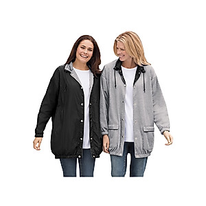 Woman Within Women's Plus Size Fleece Nylon Reversible Jacket - 3X, Black Heather Grey
