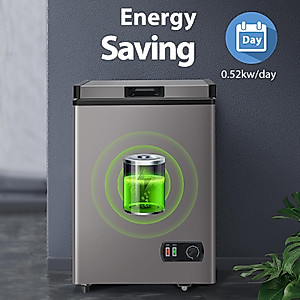 LifePlus Chest Freezer, 3.8 Cu Ft Compact Deep Freezer With Fast Cooling & Convenient Pulley, Perfect for Kitchen Apartment Office, Small Freezer With Low Noise & Energy Saving, Grey