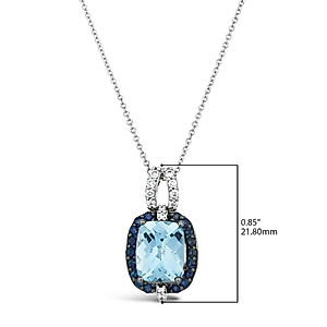 LeVian 14K White Gold, Cushion Shaped Blue Topaz, Sapphire & 1/8 Cttw Diamond 7/8" Halo Pendant Necklace (G-H Color, VS2-S11 Clarity) - 18”