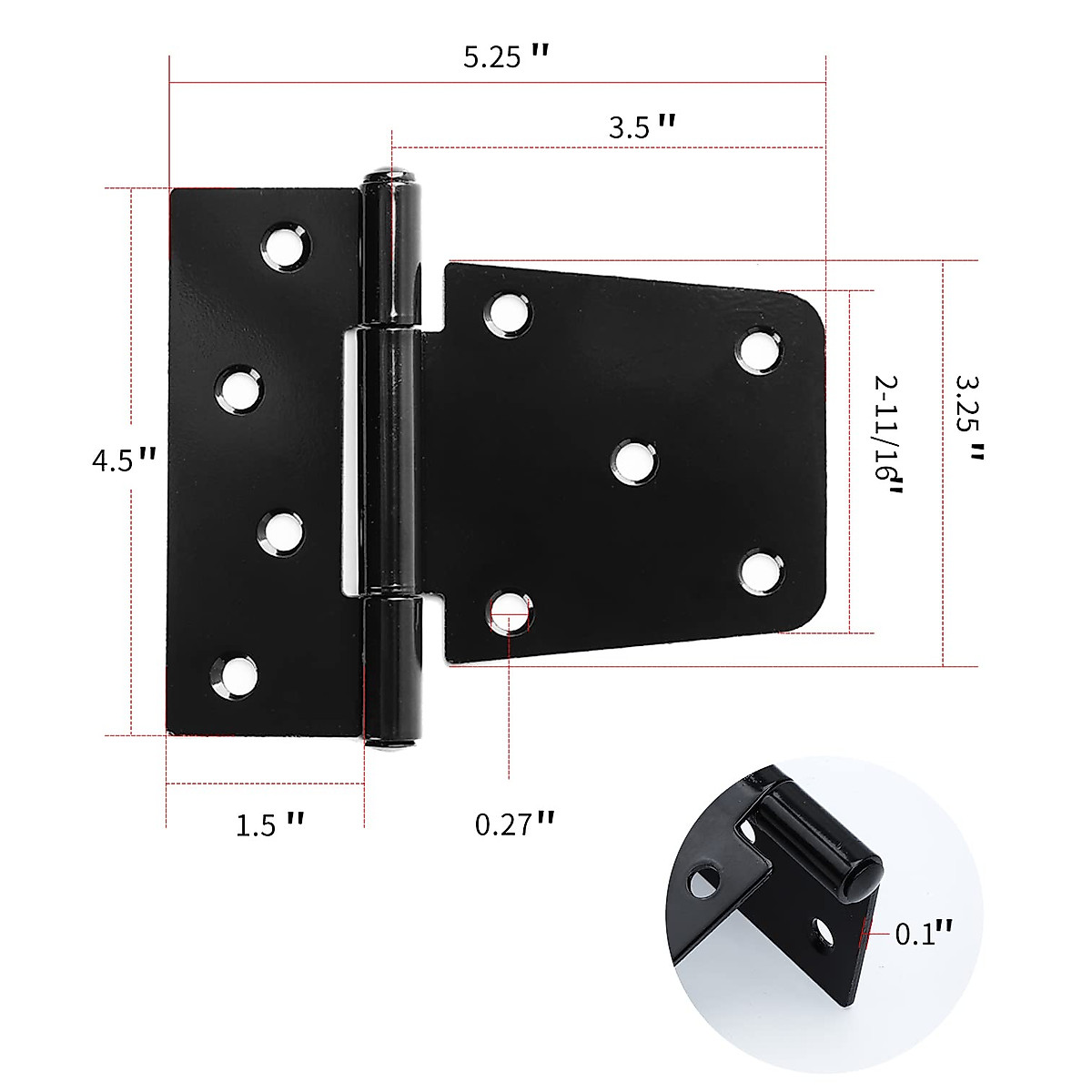 3.5 inch Heavy Duty Gate Hinges 4 Pack, Extra Thickness Black Iron Door Hinges for Shed Barn Wood Fence Gate (Screws Included)
