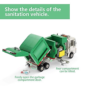 BuildingBoat Garbage Truck Building Kits,Trash Truck Building Blocks with 3 Trash Cans,Sanitation Truck Building Toys(379 Pieces)