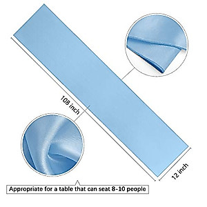 5 Pack Baby Blue Table Runners 12 x 108 inches Long Baby Blue Silk Satin Table Runner for New Year Party Valentine's Day Wedding Banquet Birthday Party