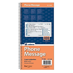 Adams Phone Message Book, Carbonless Duplicate, 5.50 x 11 Inches, 4 Sets per Page, 400 Sets per Book, Pack Of 6