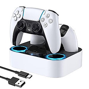 LVFAN PS5 Controller Charger Station, PS5 Controller Accessories, Dual Fast Charging Station PS5 Controller Charger for Playstation 5 Controller / PS5 Dualsense Controller (White)