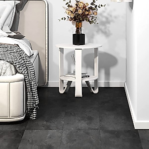 Livelynine Charcoal Peel and Stick Floor Tile Bathroom Flooring Grey Vinyl Flooring Waterproof Laminate Flooring Peel and Stick on Floor Tiles for Kitchen Basement Sticky Covering 12X12 in 4 Sheets