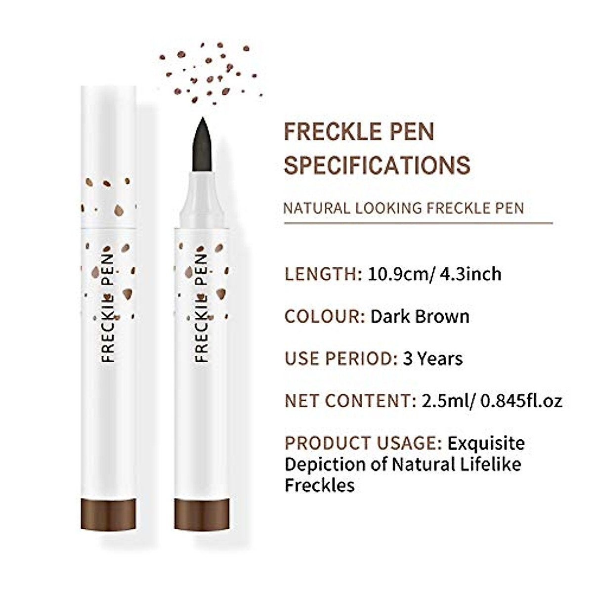 LOKFAR 2 Pcs Freckle Pen Set, Natural Lifelike Fake Freckles Makeup Pen Magic Brown Color Freckles Makeup Tool Long-Lasting Waterproof Dot Spot Pen for Effortless Sunkissed Makeup (Dark Brown)