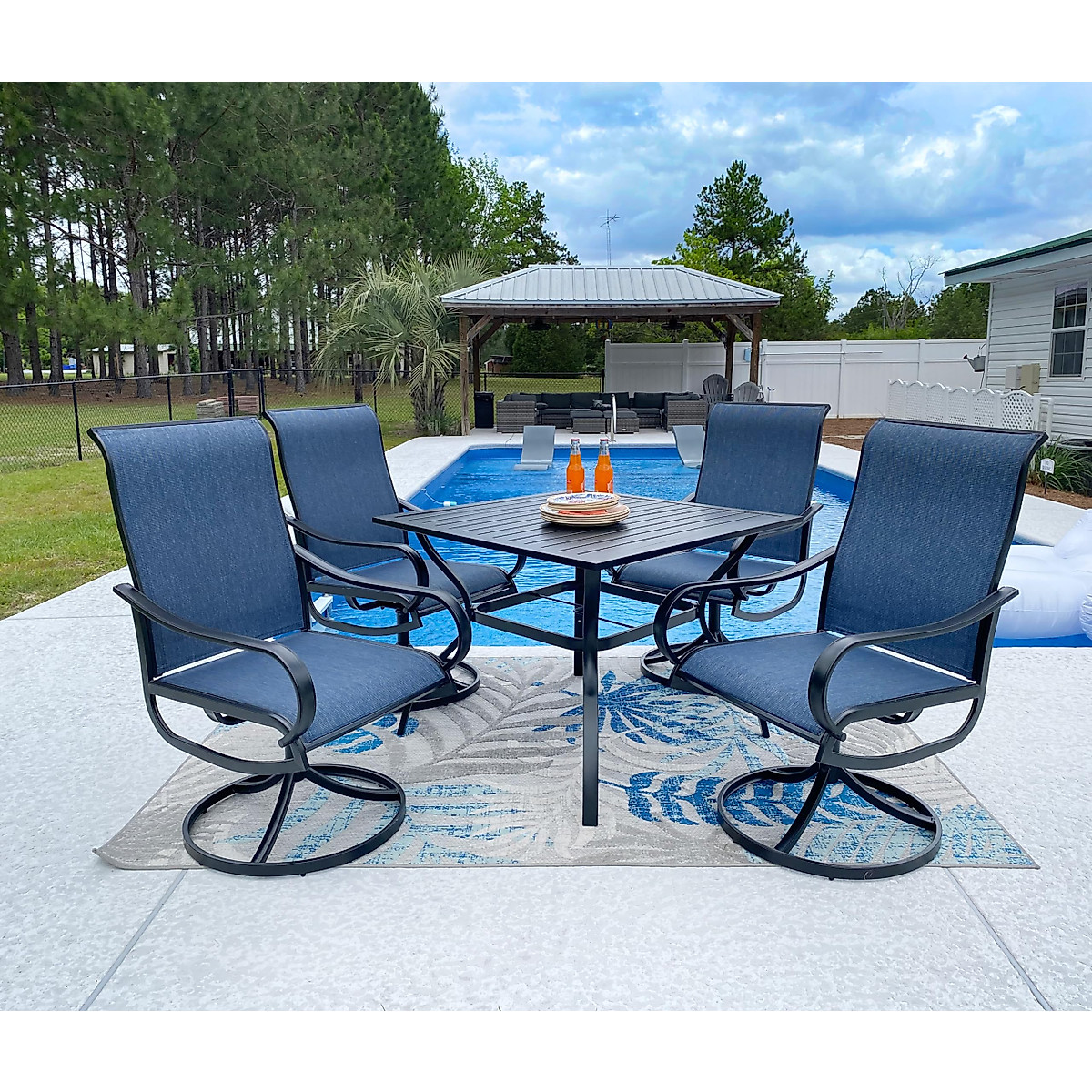 Sophia & William Outdoor Dining Set Patio Dining Set for 4 Outdoor Table and Chairs 5 Pieces with Swivel Patio Chairs 37"x 37" Metal Table for Garden Pool All Weather Blue