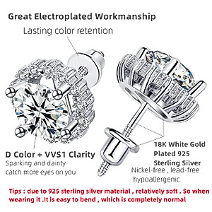 Diamond Earrings for Women Men 0.8Ct-2Ct Moissanite Stud Earrings Gifts for Wife Mom Girlfriend Anniversary Birthday Gifts for Wife, Valentine's Day Gifts for Her Wedding Anniversay Gift for Wife ,Christmas , Mother's Day Gifts ( 2.0 Carats 1.0 Ct Each )