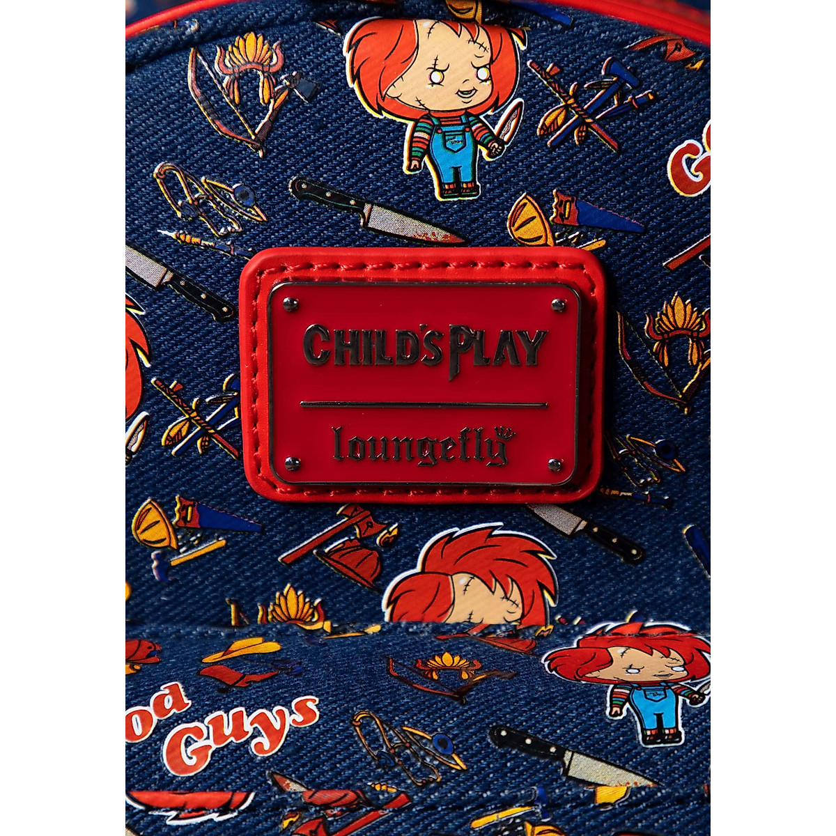 Child's Play Good Guy Chucky Doll Denim AOP Mini Backpack, Horror Fashion Bag Standard