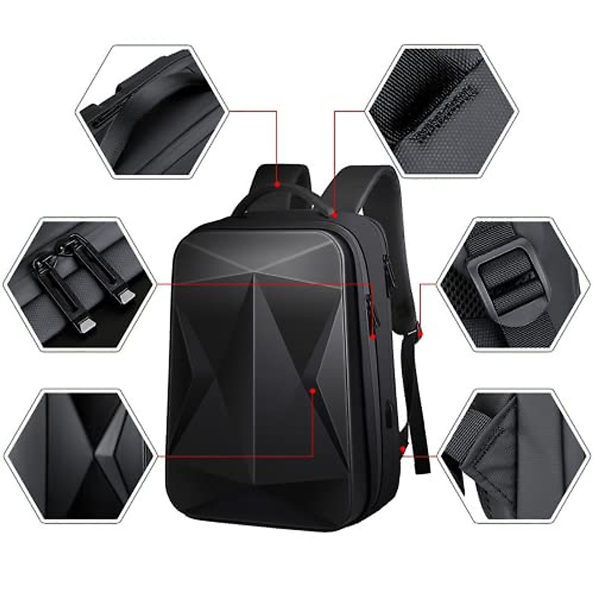 SOLOAD Hard Shell Laptop Backpack 17 Inch Business Gaming Backpack Waterproof with USB Charging Port (Hard Shell Black)