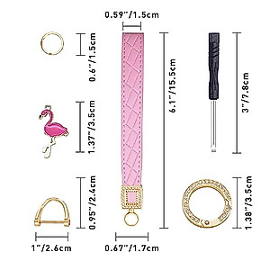 OHKYOOT Microfiber Leather Wristlet Keychain,Key Chain Holder Car Keys Keychain with 5 Key Ring and Anti-Lost D Ring (Pink Gold)