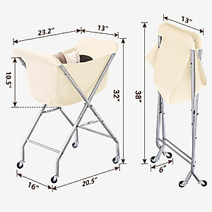 ELYKEN Laundry Cart with Wheels, 32”H Easy Rolling Laundry Hamper with Removable Liner Bag, Sturdy Metal Frame Clothes Basket with 4 Casters and 2 Brakes