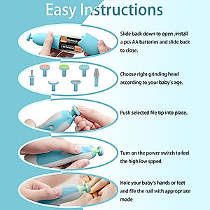 KOFANI Baby Nail Trimmer Electric - 18 in 1 Safe Baby Nail File Clippers Manicure Set with Light, 10 Replacement Heads 8 Sandpapers Kit for Newborn Infant Toddler Toes Care, Polish and Trim(Blue)